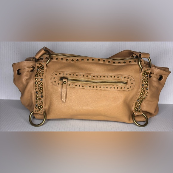 Ohh! Ashley | Bags | Ohh Ashley Tan Leather Shoulder Bag With Studded ...